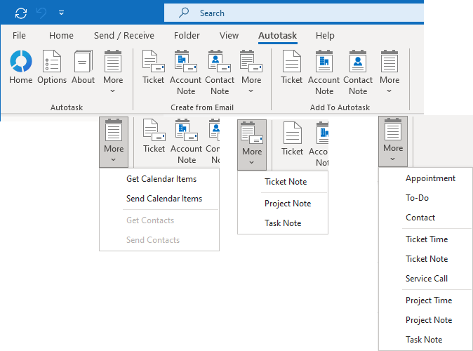 Outlook login and Autotask menu