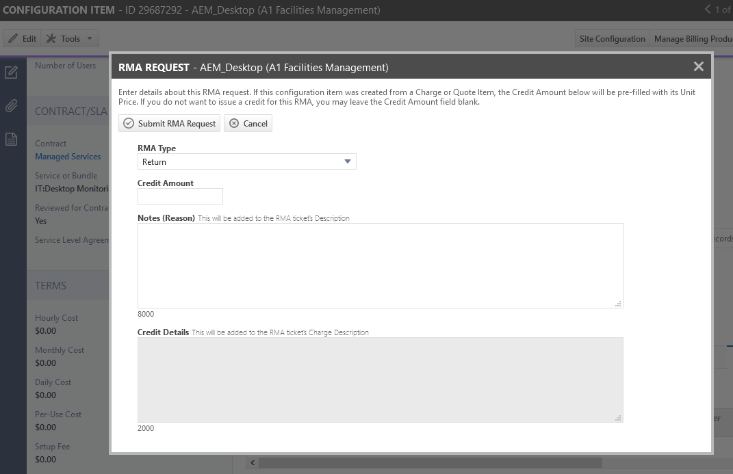 Requesting an RMA for a device