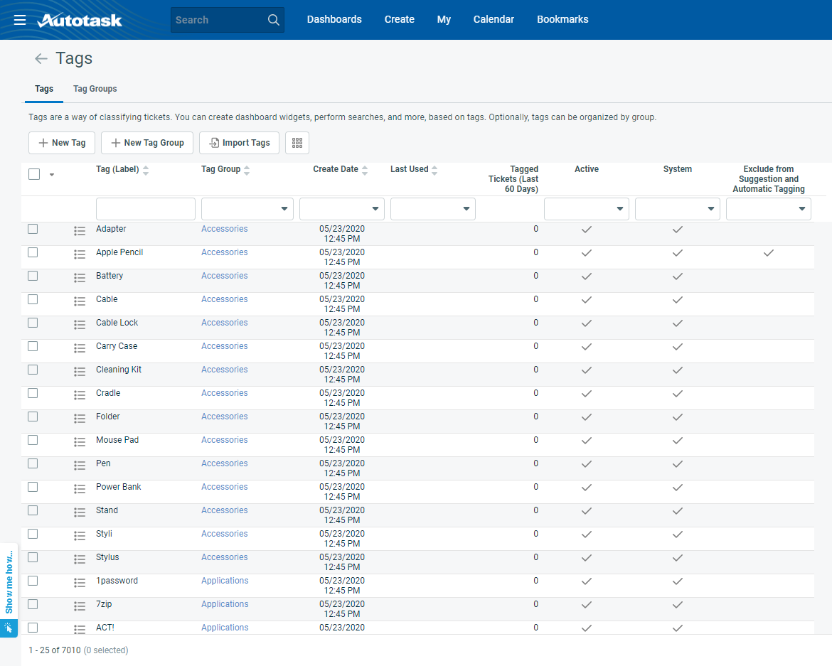 Managing tags and tag groups